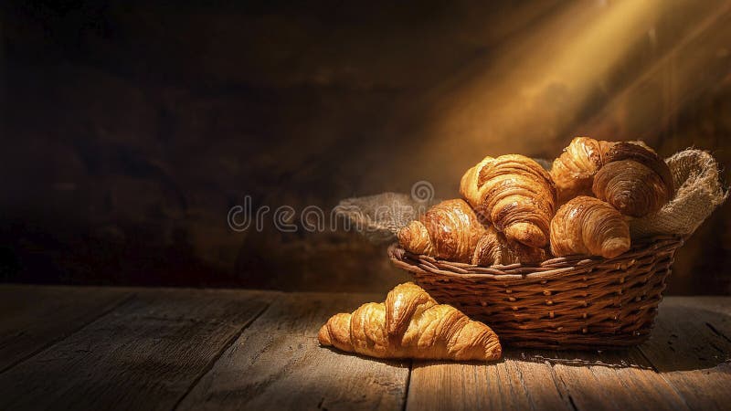 Rustic Kitchen with Crispy Croissants Display Stock Illustration ...