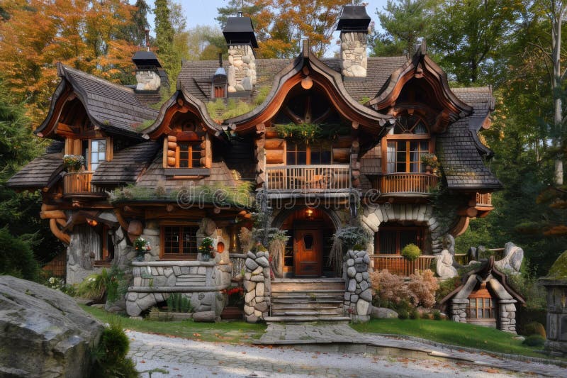A Charming, Rustic Log Cabin with Intricate Woodwork, Surrounded by ...
