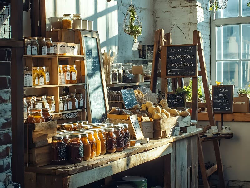 Charming Rustic Market Stall Showcasing Handcrafted Preserves and ...