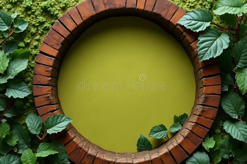 Rustic Wooden Circle Frame with Lush Greenery a Natural Decorative ...