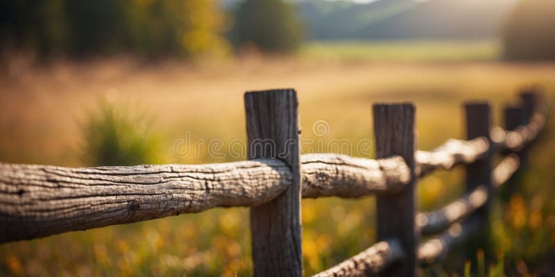 Charming Rustic Wooden Fence in Countryside Landscape. Stock Photo ...