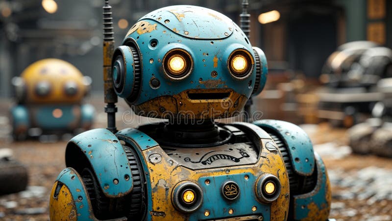 Cute Robot Exploring Post Apocalyptic Industrial Environment Stock ...