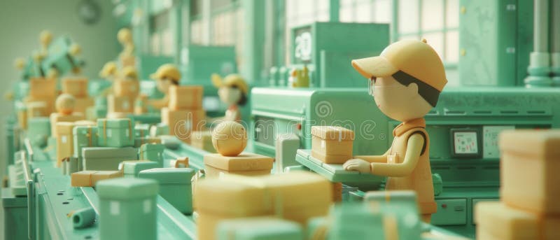 Cute Characters in a Colorful Warehouse Packing Boxes and Goods Stock ...