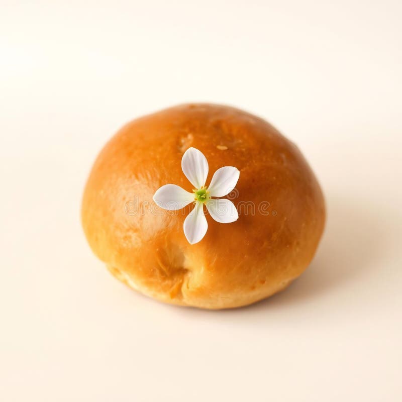 Single Bread Roll with Spring Flower on Pastel Background Stock ...