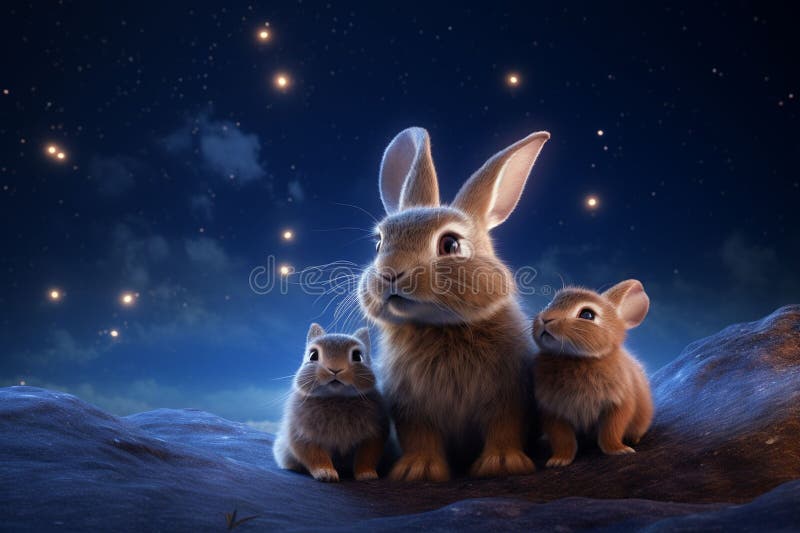 Charming Scene of a Rabbit Family Sharing a Stock Illustration ...