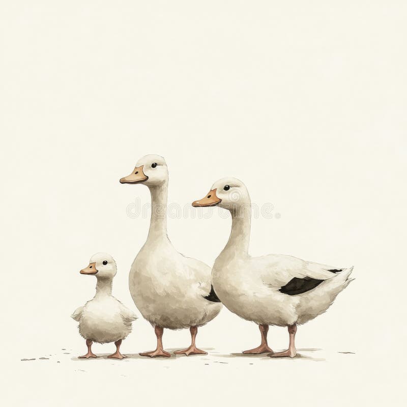 Trio of Ducks Standing on Ground with White Background Stock Image ...