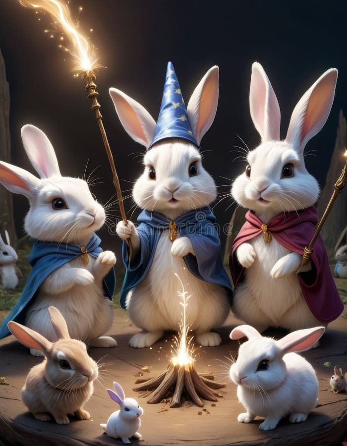 Magical Rabbits Casting Spells Stock Illustration - Illustration of ...
