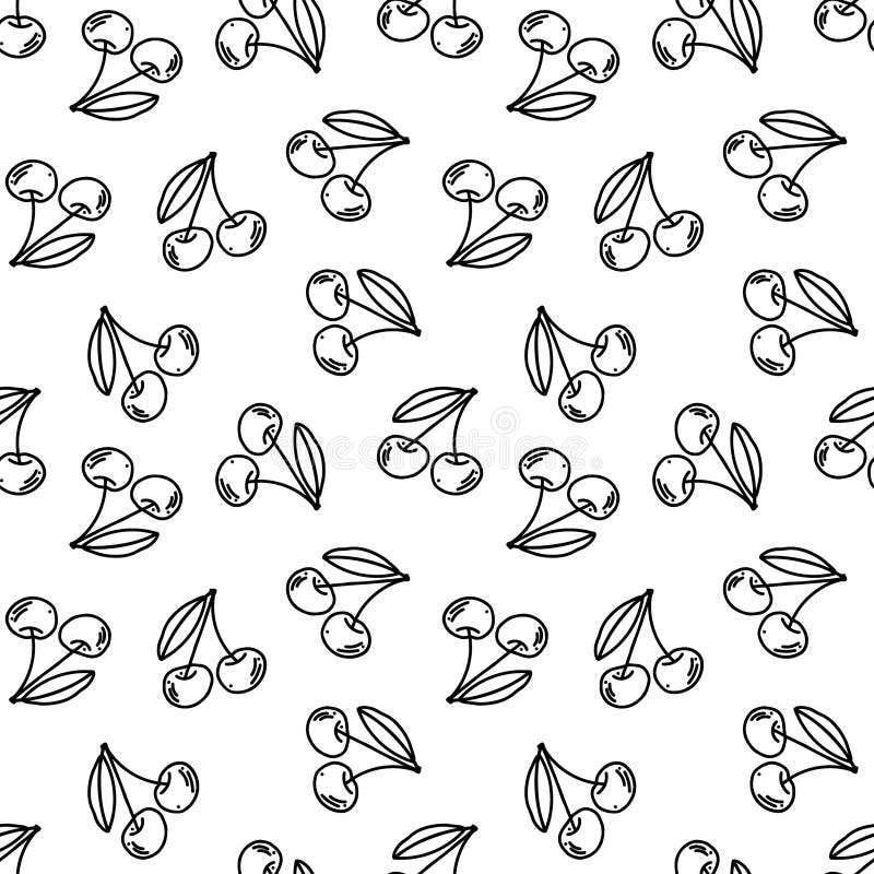Charming Seamless Cherry Pattern Featuring Hand-drawn Doodles of Black ...
