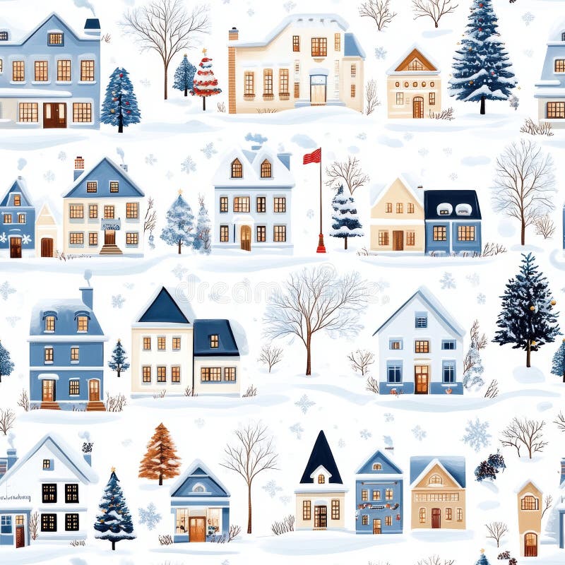 Charming Seamless Christmas Town Pattern Design Stock Illustration ...