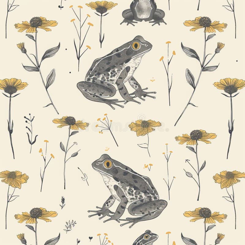 Charming Seamless Fabric Pattern Featuring Retro Orange Wildflowers and ...