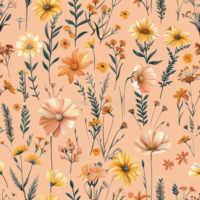 Charming Seamless Floral Pattern on Pastel Background for Design Stock ...