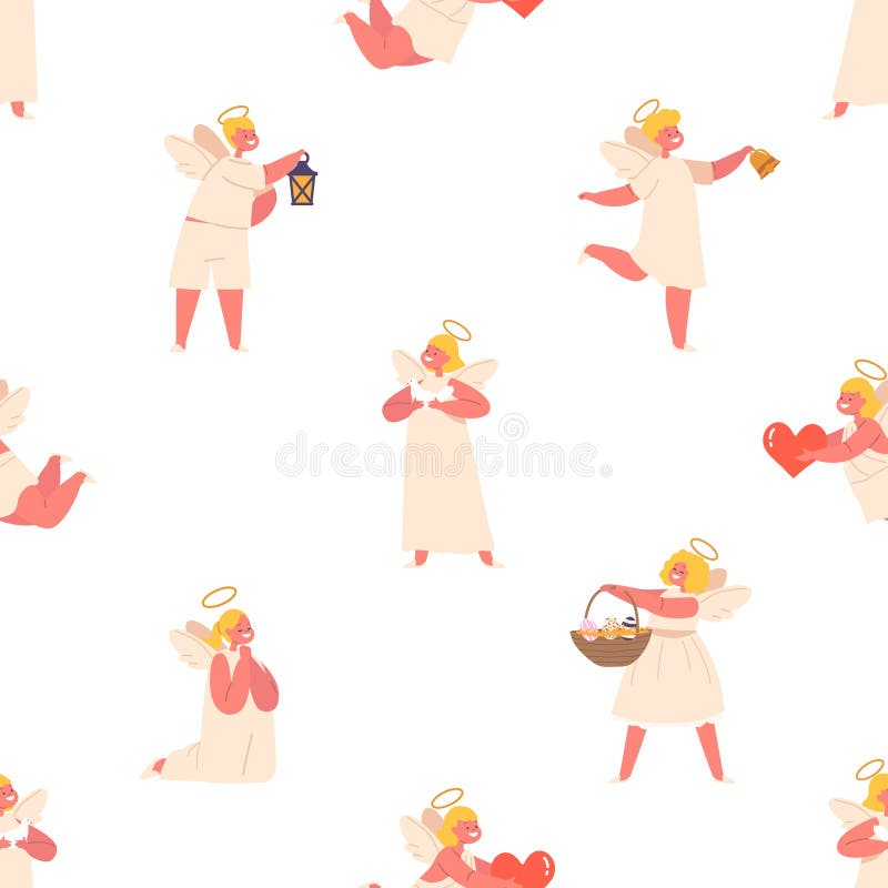 Charming Seamless Pattern Featuring Adorable Angels with Delicate Wings ...