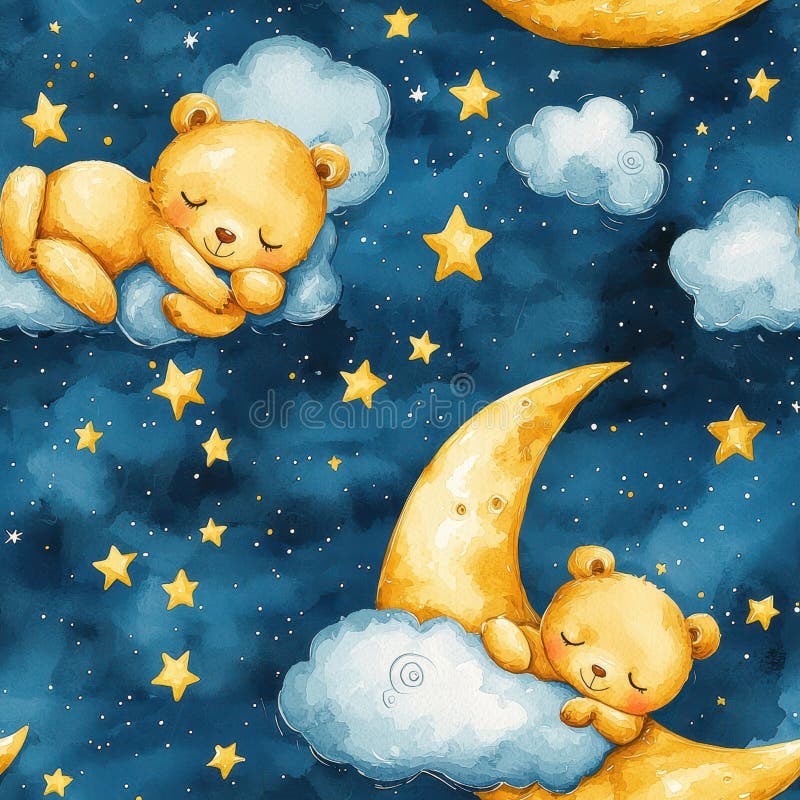 Cute Teddy Bears Sleeping on the Moon in a Night Sky Stock Photo ...