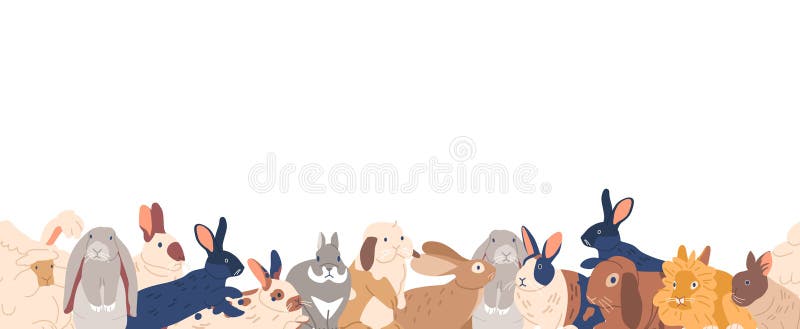 Charming Seamless Pattern Featuring Various Rabbit Breeds, Showcasing ...