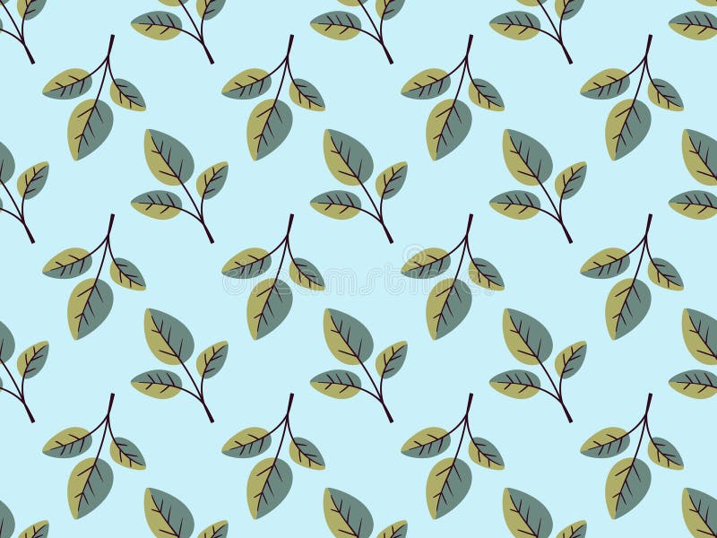 Charming Seamless Pattern of Stylized Leaves on a Pastel Blue ...