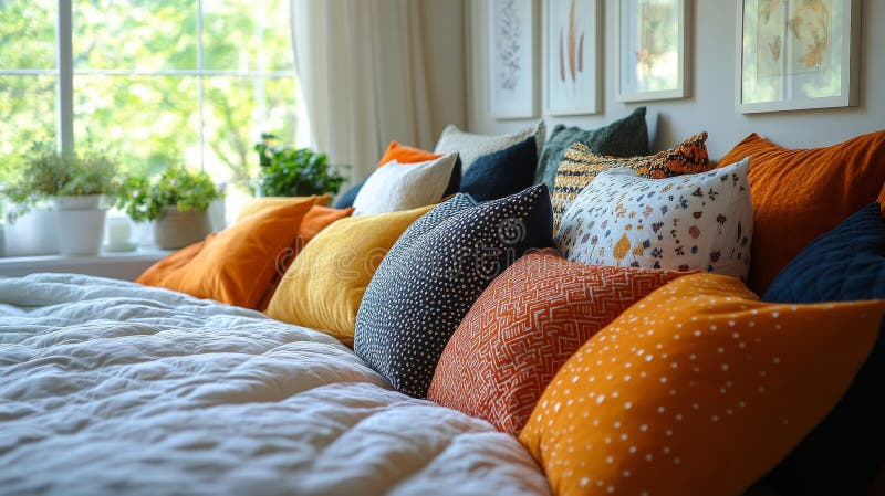 Cozy Seating Area with Colorful Cushions and Vibrant Textiles in a ...