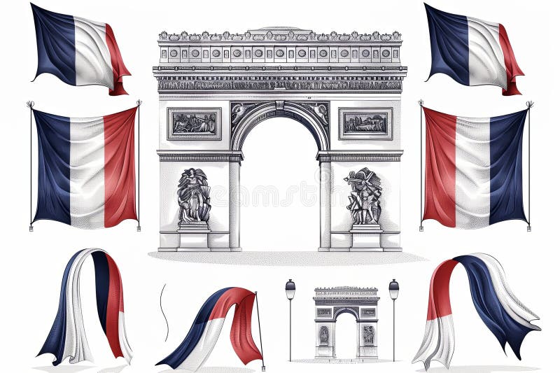 Charming Set of Illustrations with a French Theme, Showcasing the ...