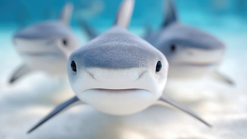 Charming Sharks Curiously Peering Down, a Captivating Underwater ...