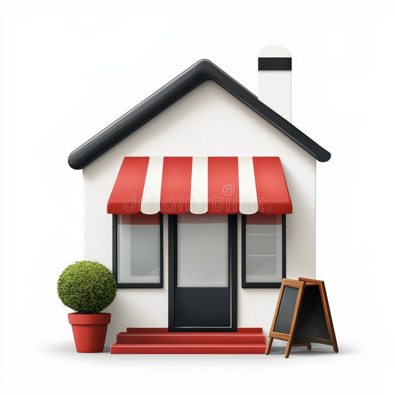 Charming Shop Front with Red Striped Awning Stock Illustration ...