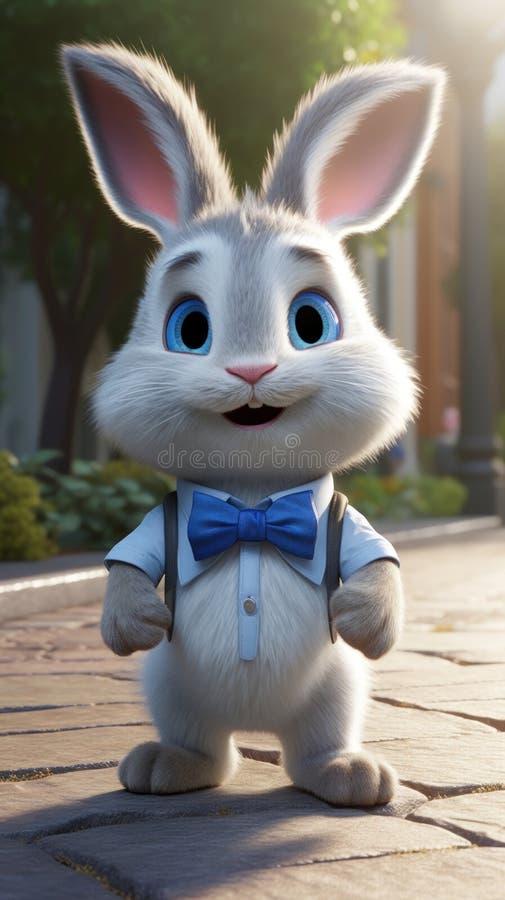 Charming Sketch of an Adorable Bunny Wearing a Blue Bowtie. Stock ...