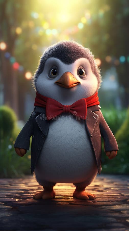 Charming Sketch of an Adorable Penguin Wearing a Red Bowtie . Stock ...