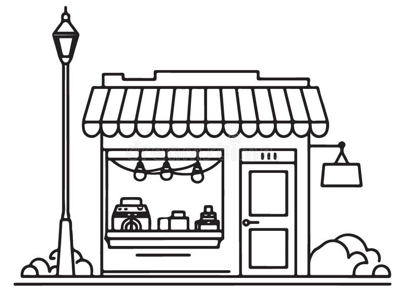 Charming Small Business Storefront Illustration with Streetlight Vector ...