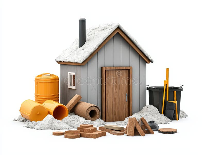A Charming Small House Surrounded by Construction Materials Wood ...