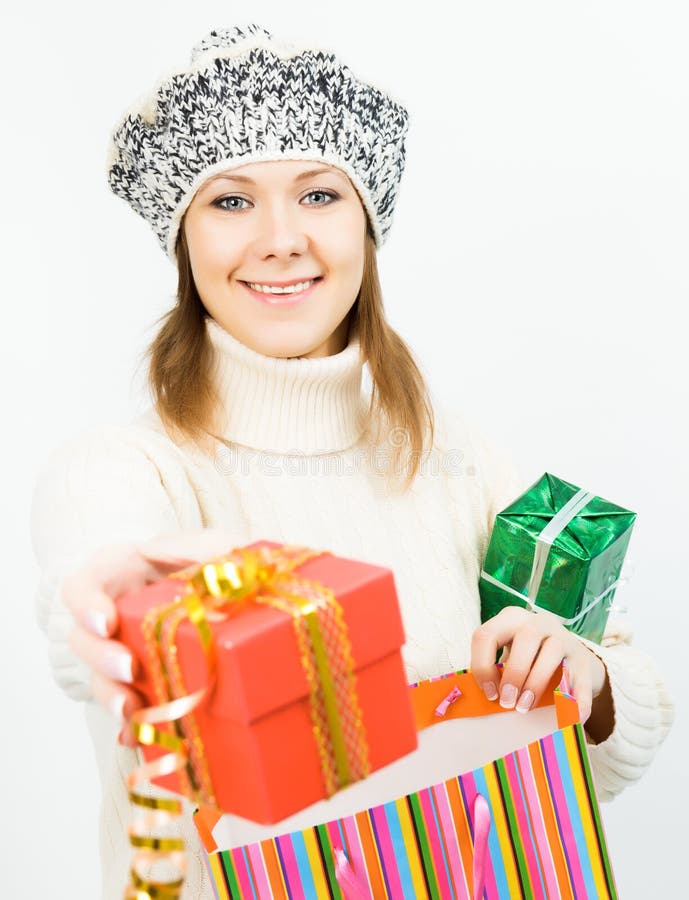 Charming Smiling Girl Holding a Gift Box Stock Image - Image of beauty ...