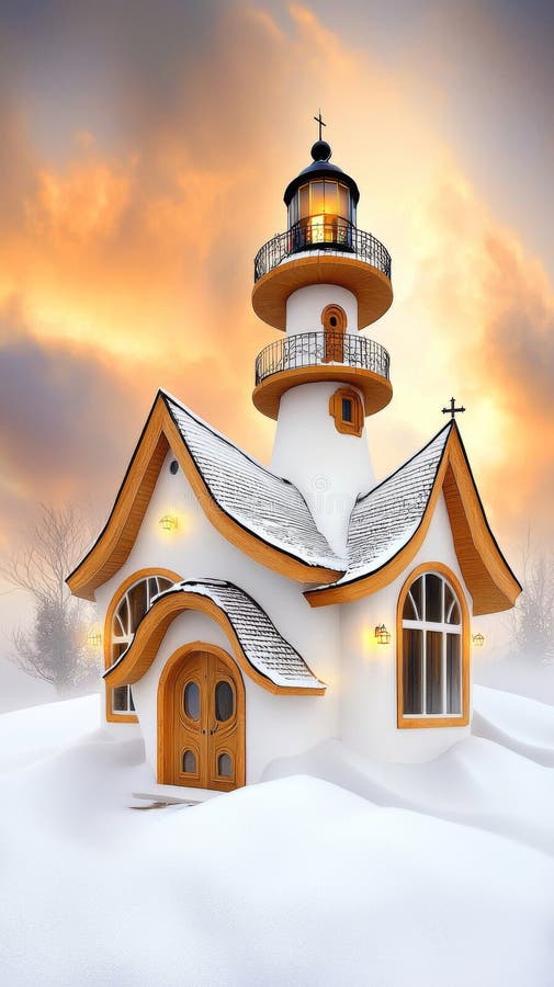 Snow-covered Church Stands Against a Dramatic Sunset in a Winter ...