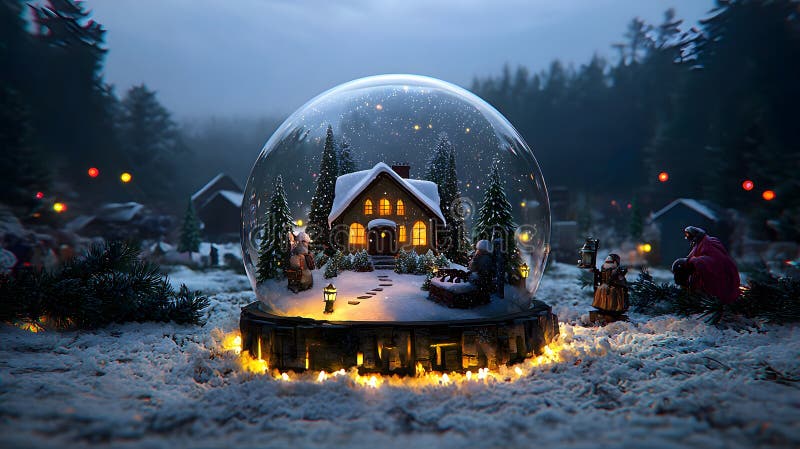 Charming Snow Globe with a Cozy Winter Scene. Stock Illustration ...