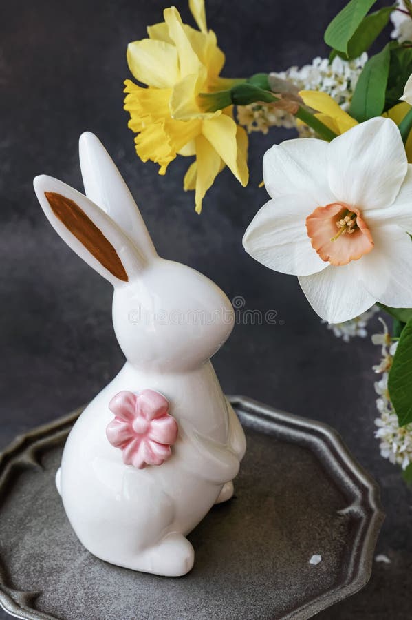 Charming Spring Centerpiece Featuring a Delicate Rabbit Figurine with ...