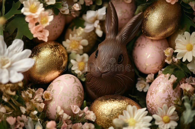 Charming Spring Display Featuring a Chocolate Bunny Surrounded by ...