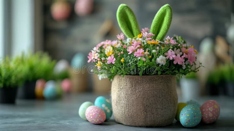 Charming Spring Flower Arrangement with Easter Eggs and Bunny Ears ...