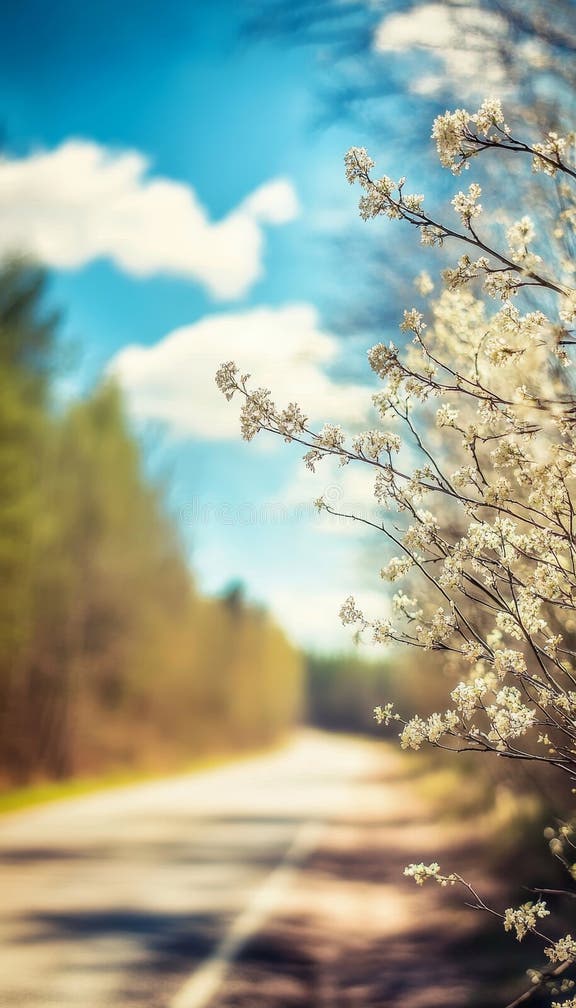Charming Spring Landscape with Blossoming Willow Branches beside Forest ...