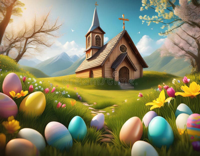 A Charming Spring Landscape Features Vibrant Stock Photo - Image of ...