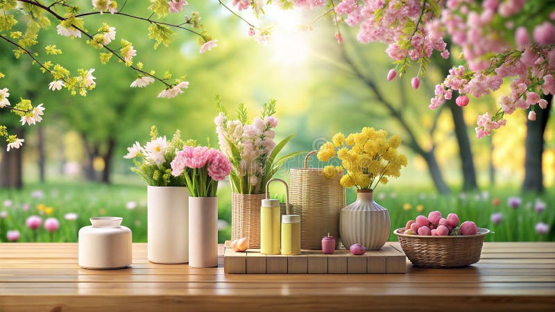 Charming Spring Scene with Blooming Flowers Vases and Warm Sunlight ...