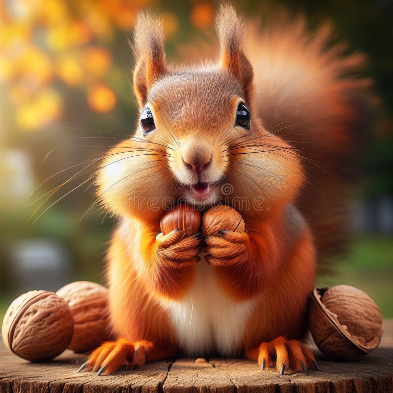 Charming Squirrel Stuffing Its Cheeks with Nuts, Photo V Stock ...