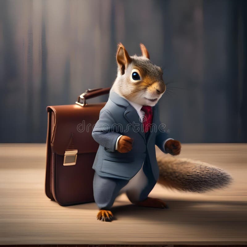 A Charming Squirrel in a Tiny Business Suit and Briefcase, Looking ...