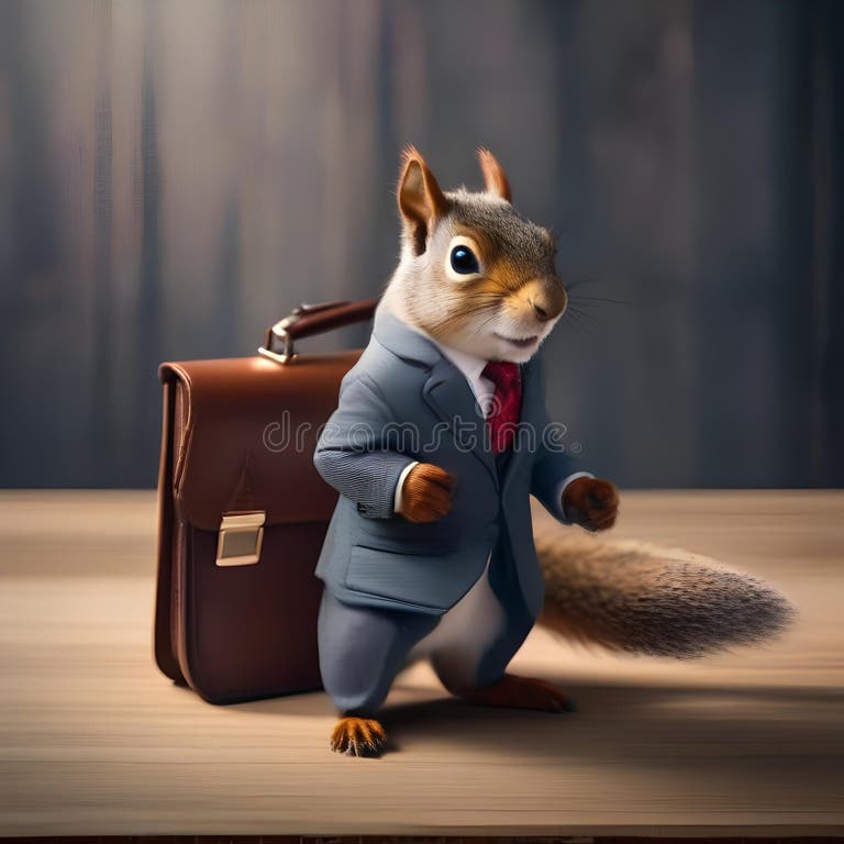 A Charming Squirrel in a Tiny Business Suit and Briefcase, Looking ...