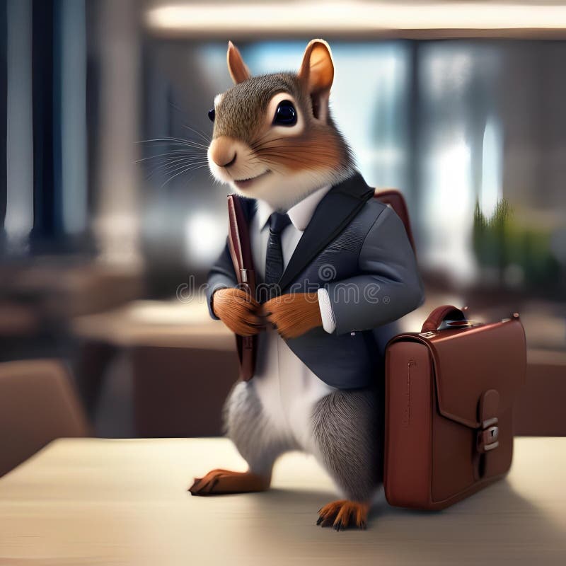 A Charming Squirrel in a Tiny Business Suit and Briefcase, Looking ...