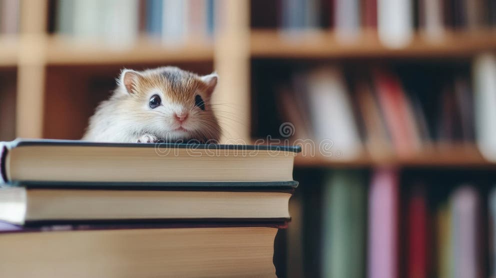 Charming Stack of Books with Tiny Animals Peeking Out, Creating a Calm ...