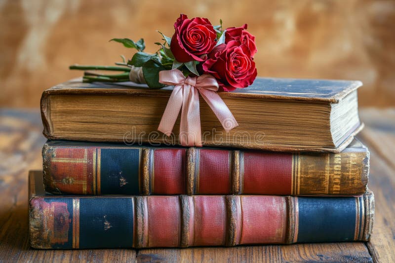 Stacked Vintage Books Red Roses Clipart Stock Photos - Free & Royalty ...