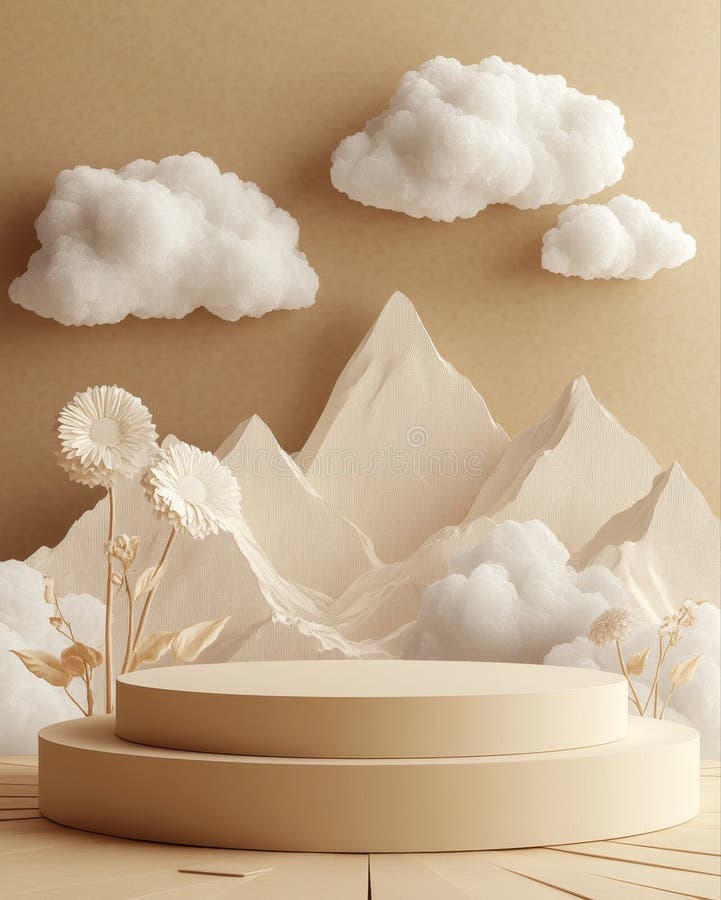 Charming Stage Setup with Floral Elements and Cloud Formations Stock ...