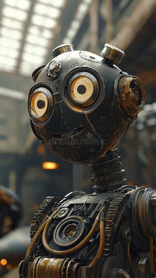 Rustic Steam-powered Robot with Round Eyes Smiling Stock Illustration ...