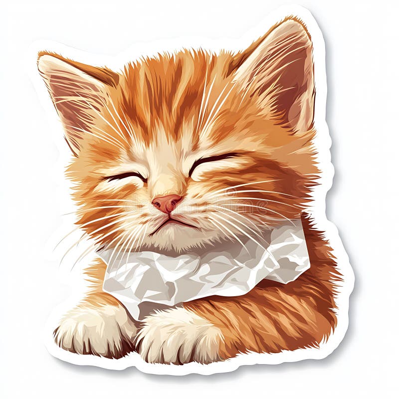 Cute Crying Kitten with Tissue Sticker Design Stock Illustration ...