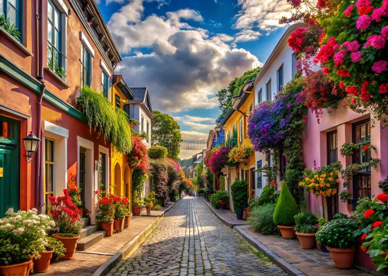 Beautiful Street View stock illustration. Illustration of scenic ...