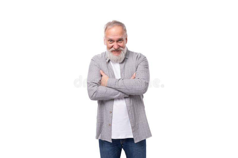 Charming Stylish Mature Man with a White Beard and Mustache Looks Solid ...