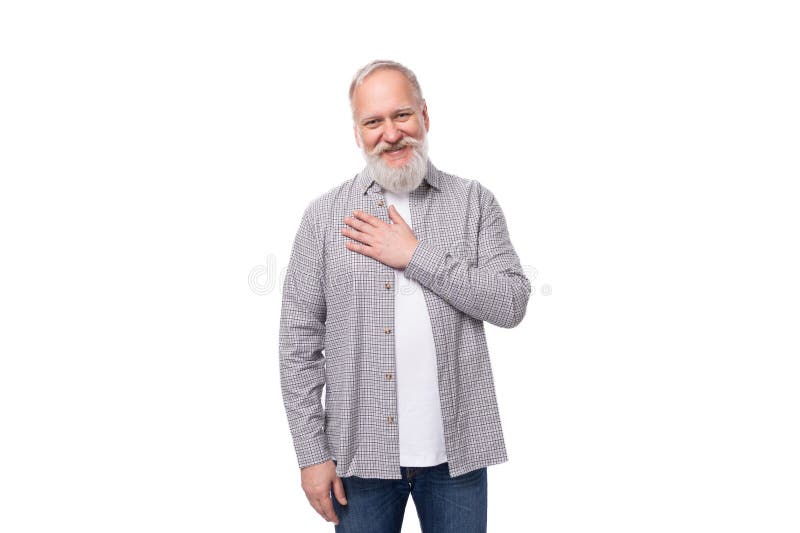 Well Groomed 60s Middle Aged Gray Haired Retired Man With A Mustache