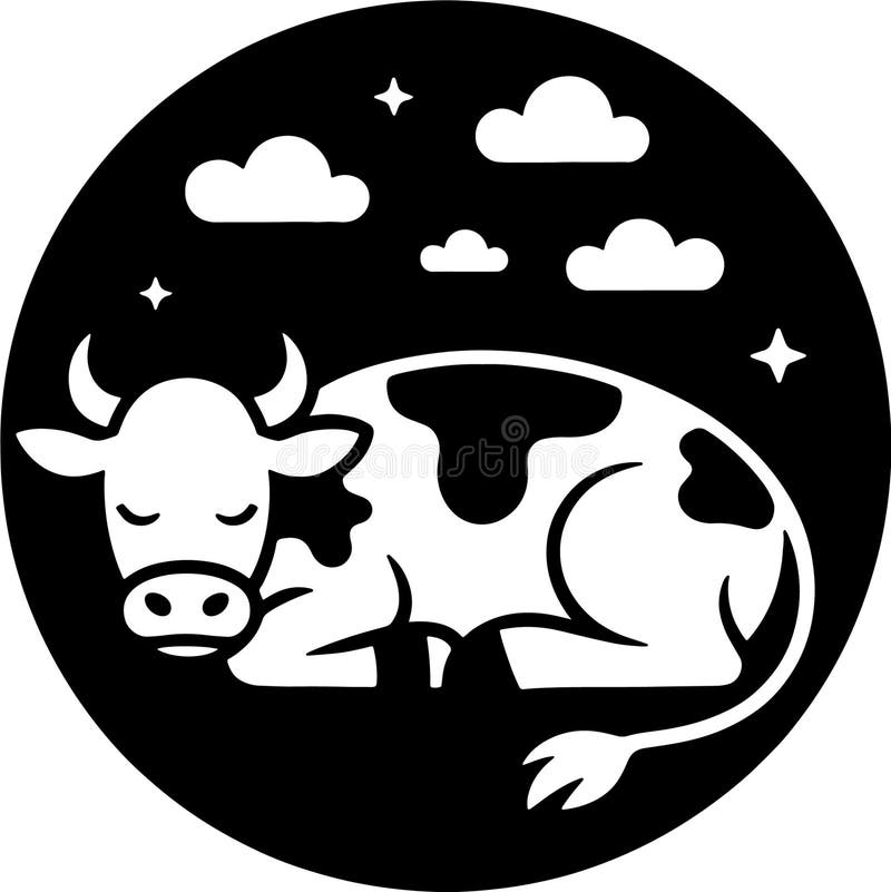 Adorable Stylized Vector Graphic of a Resting Cow with a Spotted Coat ...