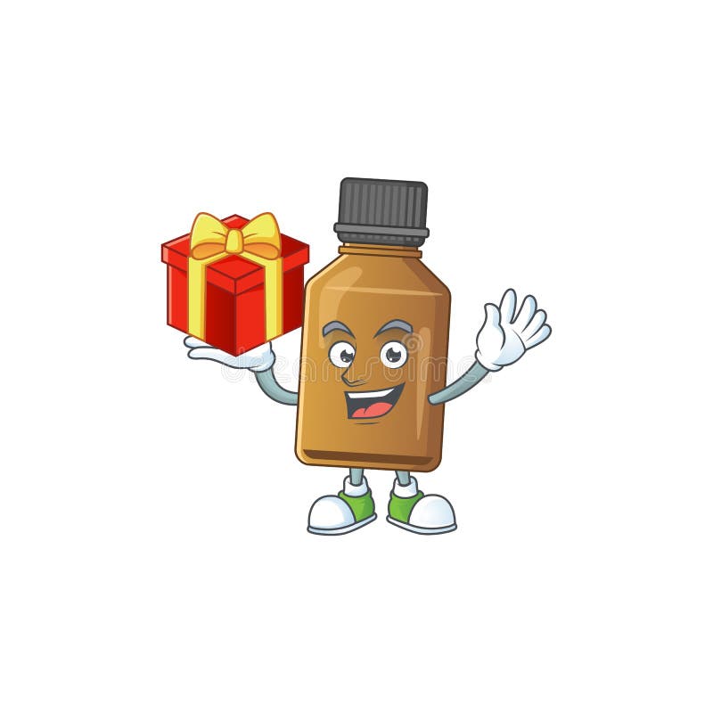 Charming Syrup Cure Bottle Mascot Design Has a Red Box of Gift Stock ...